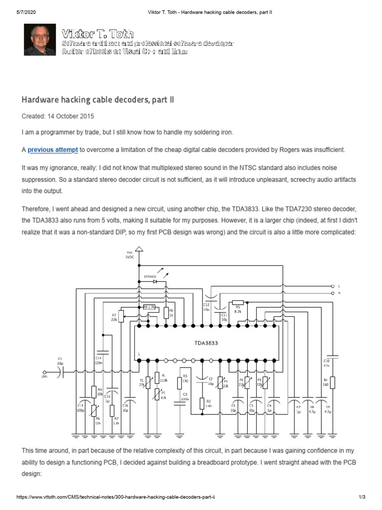 Viktor T. Toth - Hardware Hacking Cable Decoders, Part II | PDF ...