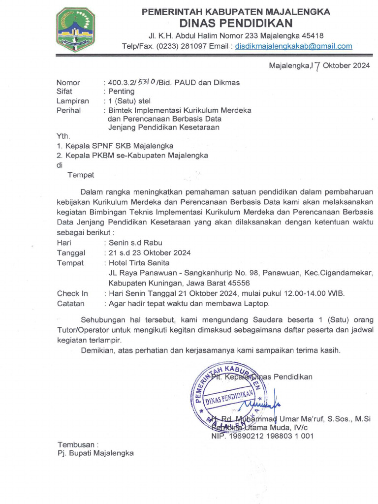 Surat Undangan Peserta Bimtek | PDF