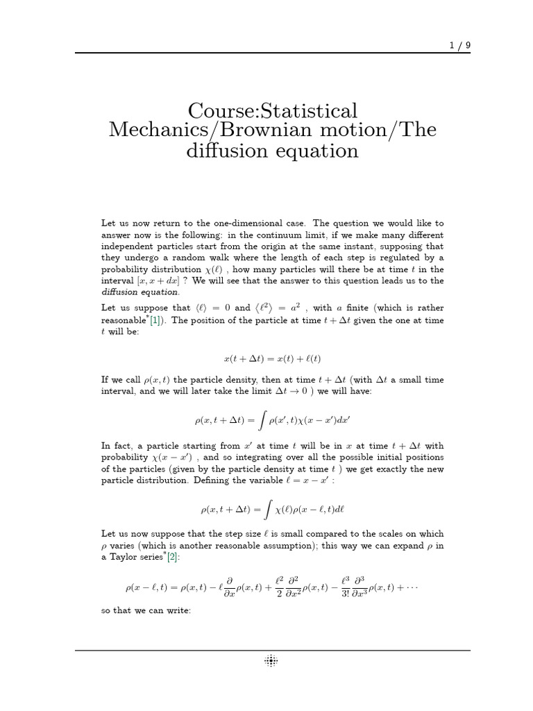 Statistical Mechanics - Brownian Motion - The Diffusion Equation | PDF | Diffusion | Normal ...
