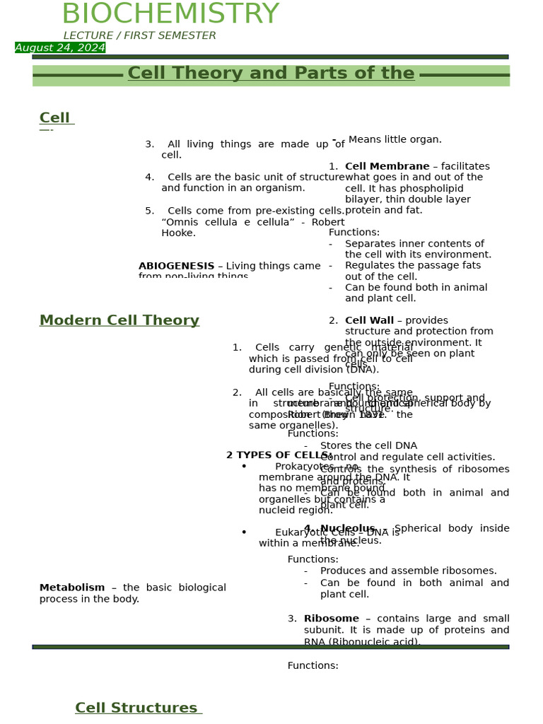 LEC 2 (Cell Theory & Parts of The Cell) | PDF | Cell (Biology ...