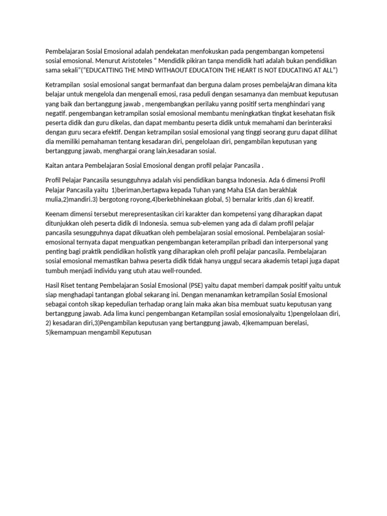 Pembelajaran Sosial REFLEKSI PSE | PDF