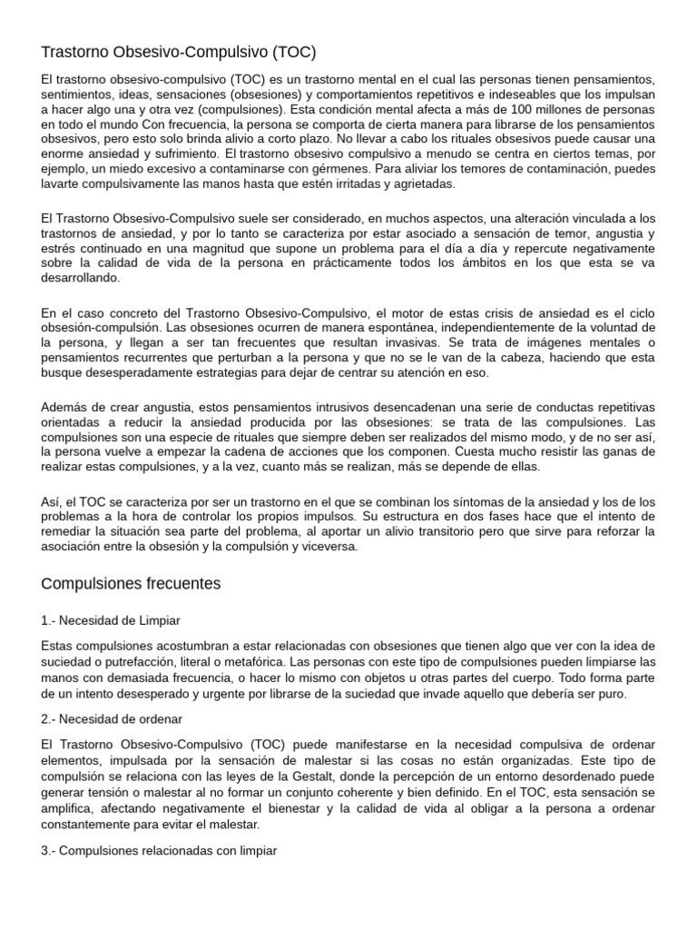 TOC: Síntomas, Causas y Tratamientos | PDF | Desorden obsesivo ...