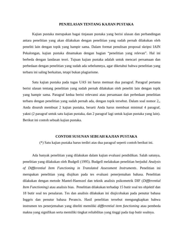 Penjelasan Dan Contoh Kajian Pustaka | PDF
