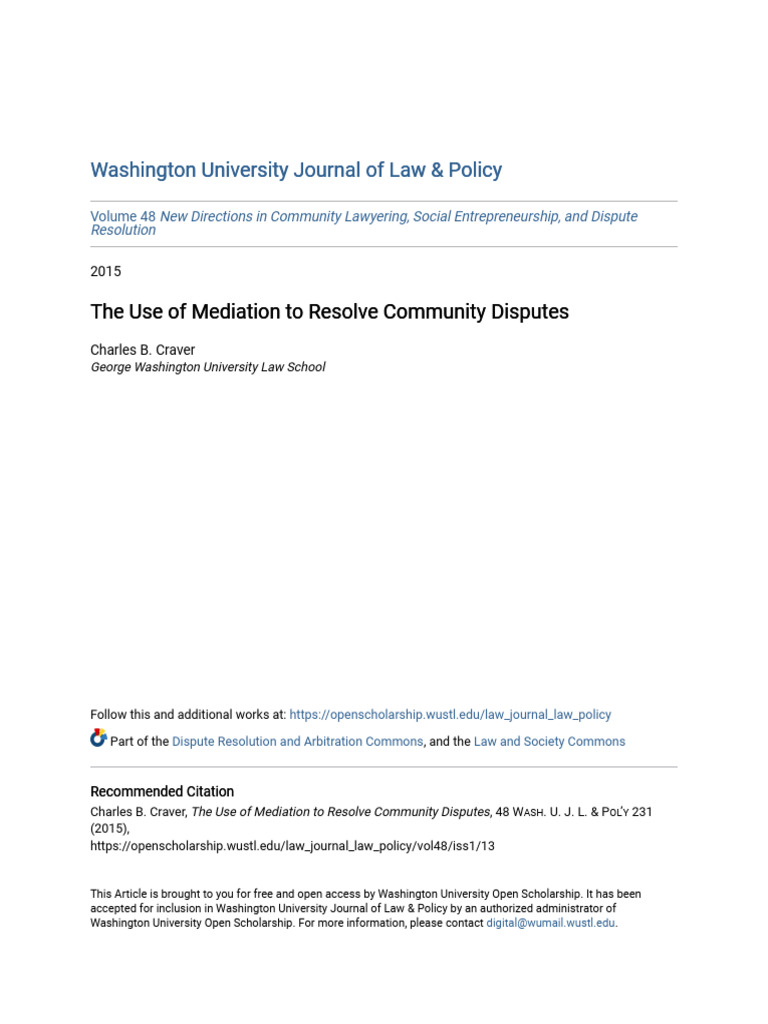 Mediation for Community Dispute Resolution | PDF | Mediation | Negotiation