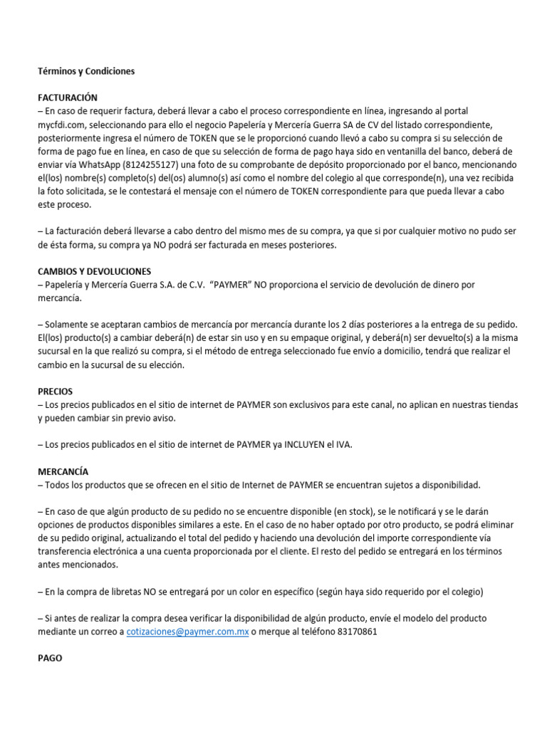 TÃ©rminos y Condiciones PAYMER | PDF | Bancos | Transferencia bancaria