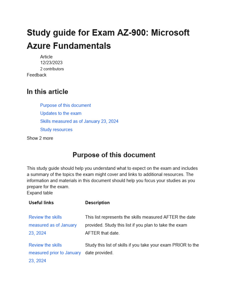 Study Guide For Exam AZ-900 - Microsoft Azure Fundamentals | PDF
