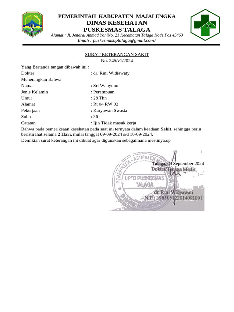 Surat Keterangan Sakit 2 Hari | PDF
