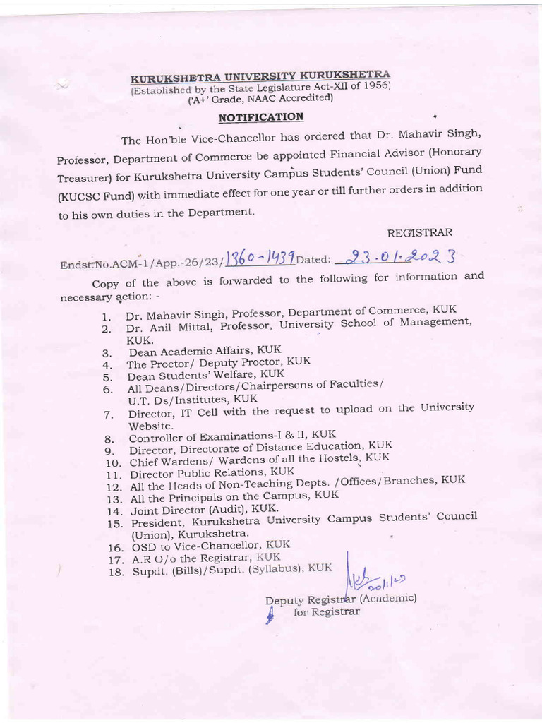 Notification KUCSC | PDF