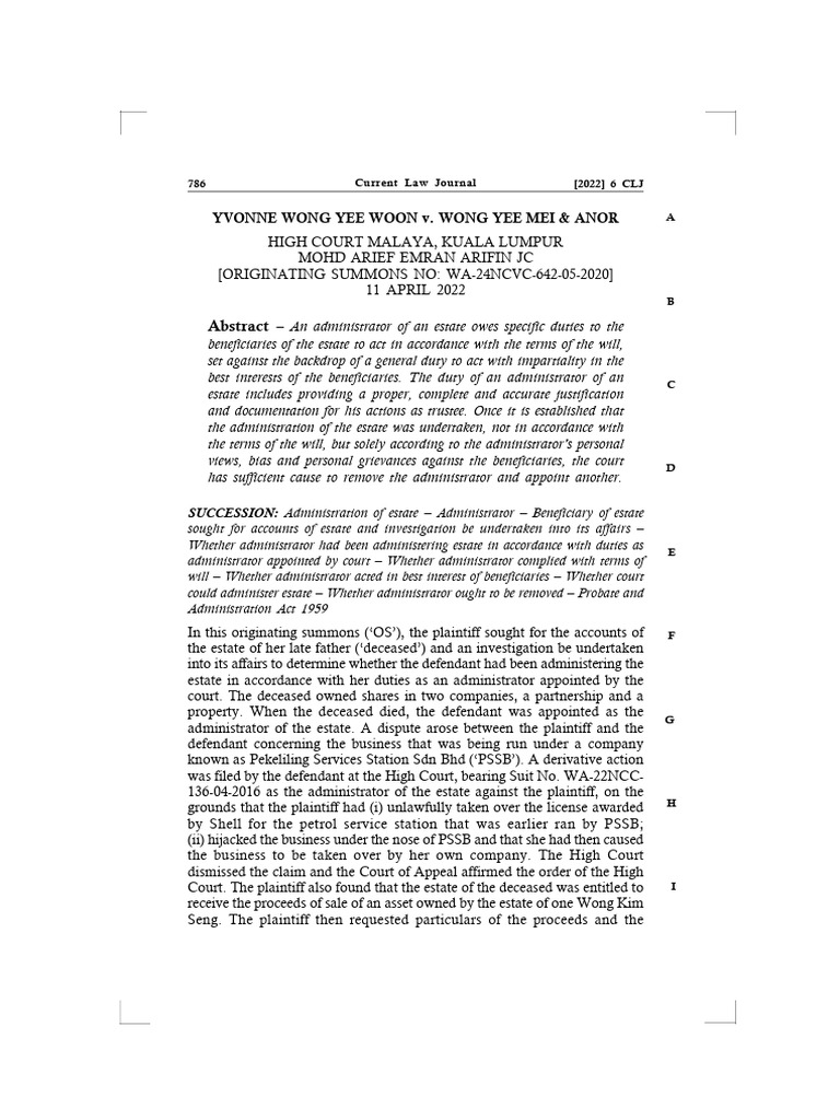 Yvonne Wong Yee Woon V Wong Yee Mei & Anor | PDF | Lawsuit | Probate