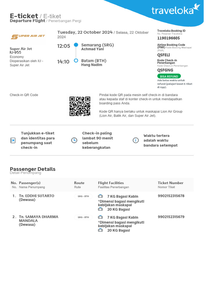 Parameswara Agung Dharmastuti-SRG-QSFGNG-BTH-FLIGHT - ORIGINATING | PDF