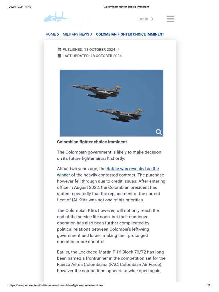 Colombian Fighter Choice Imminent | PDF | Wing Configurations | Aircraft