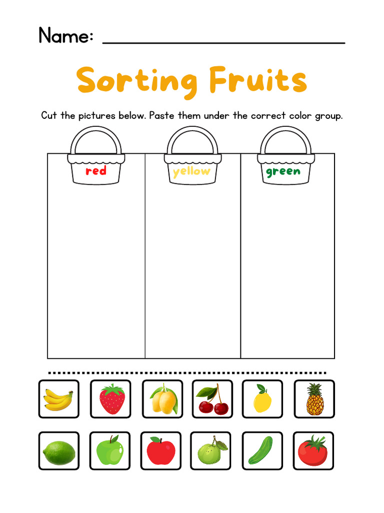 Colorful Fun Fruit Sorting Worksheet | PDF