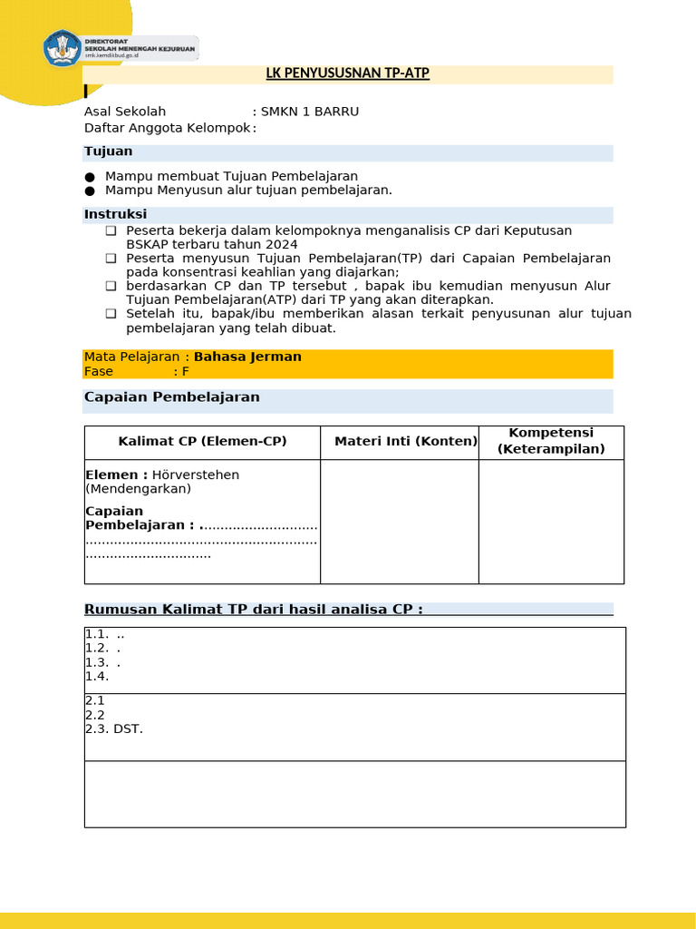 LK 1 - TP - Atp - Bhs Asing | PDF | Karier & Perkembangan | Seni
