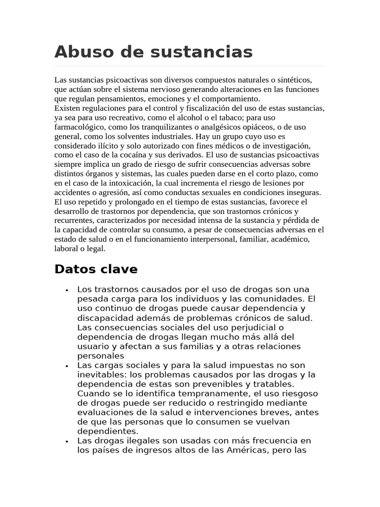 SUSTANCIAS PSICOACTIVAS | PDF | La dependencia de sustancias | Drogas