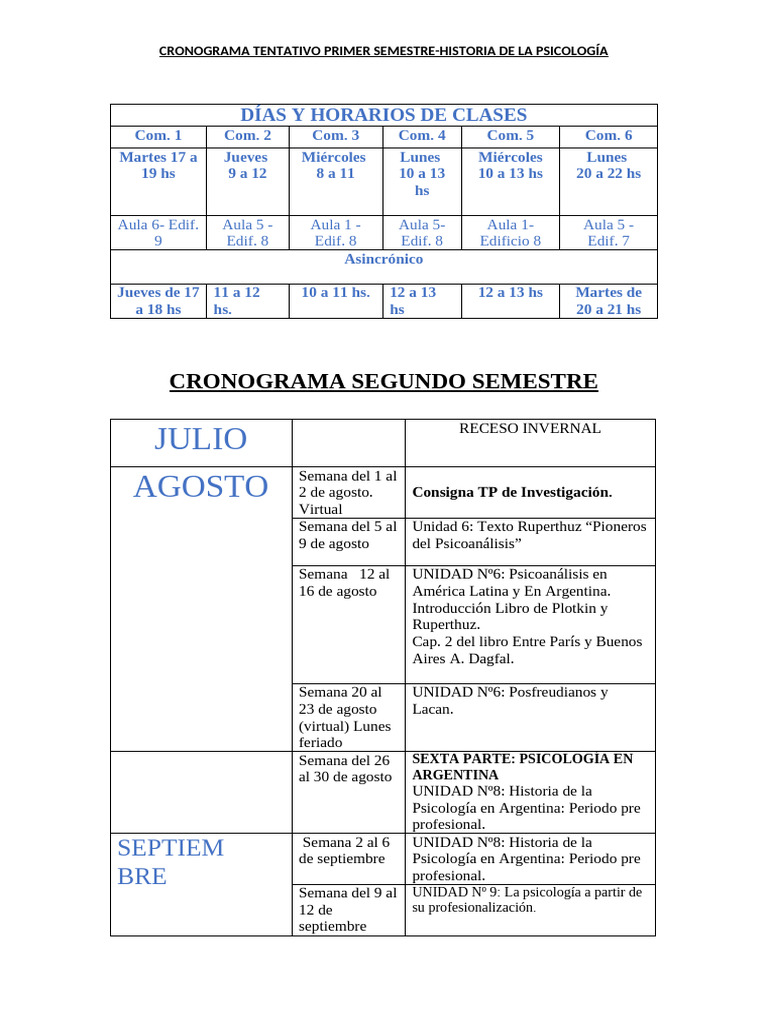 Cronograma Tentativo Segundo Semestre2024 | PDF