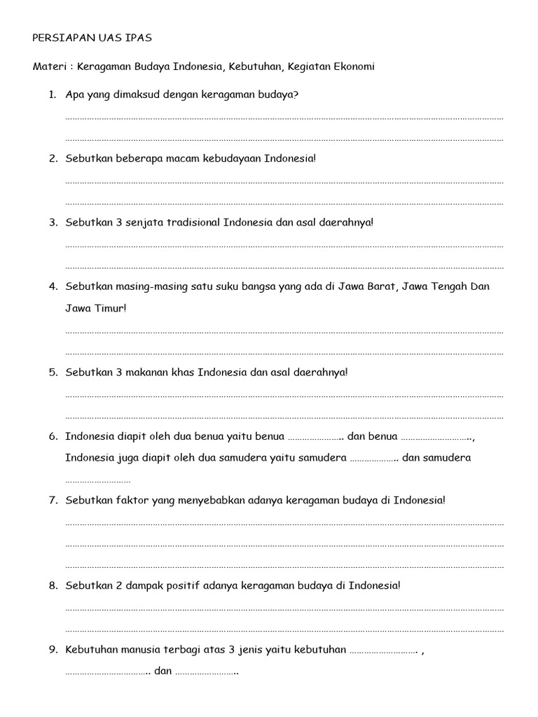 LATIHAN PERSIAPAN UAS IPAS Dan MTK | PDF | Griya & Taman