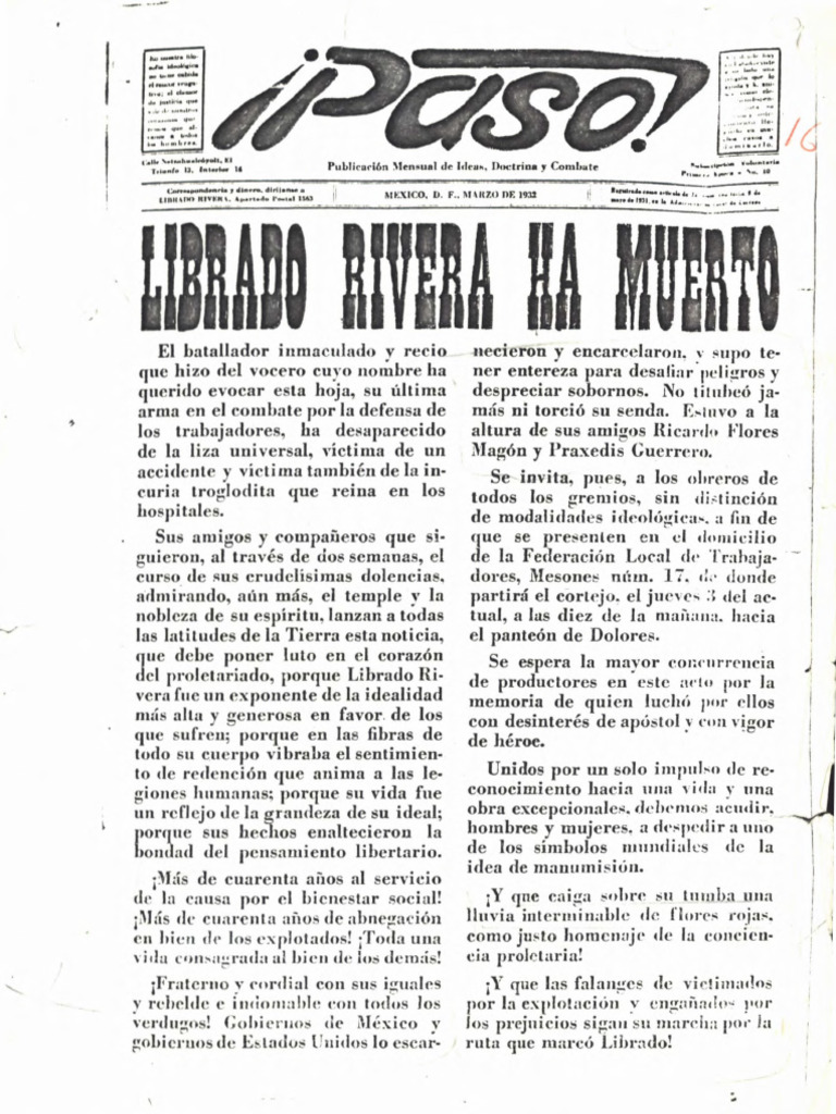 Homenaje a Librado Rivera: Lucha Proletaria | PDF