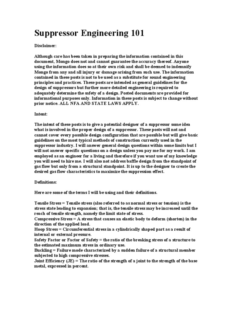 Suppressor Engineering 101 | PDF | Caliber | Stress (Mechanics)