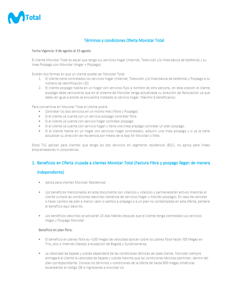 TyC Oferta Movistar Total Fibra - Pospago | PDF | 3 G | Netflix