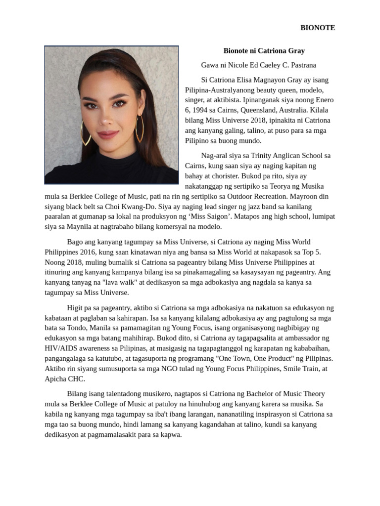 Bionote Ni Catriona Gray | PDF