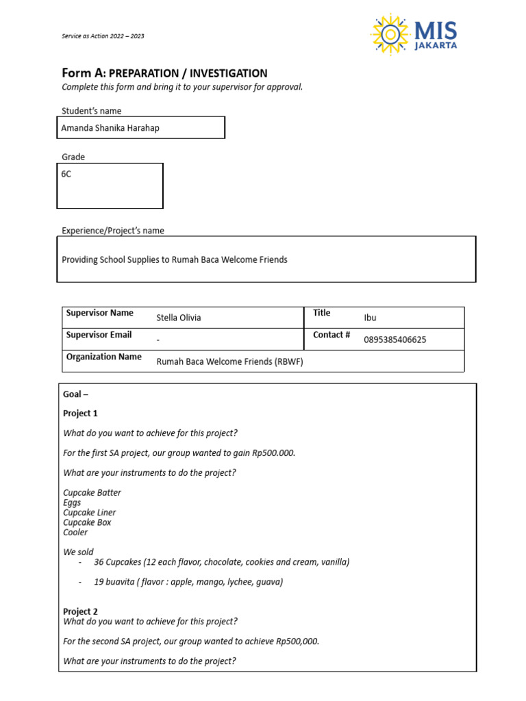 Amanda - SA Form 1 - Amanda Shanika Harahap | PDF | Career & Growth ...