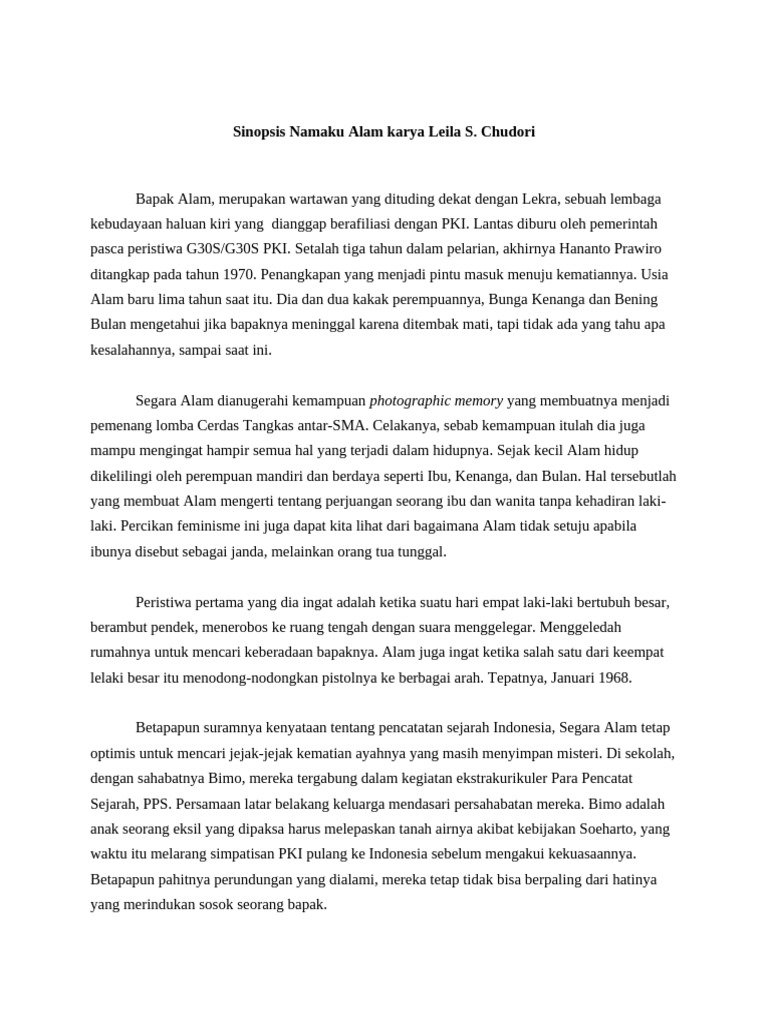 Sinopsis Namaku Alam Karya Leila S | PDF | Fiksi Misteri, Thriller, & Kejahatan