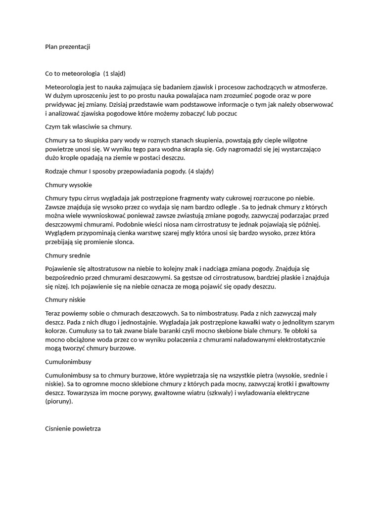 Plan Prezentacji | PDF