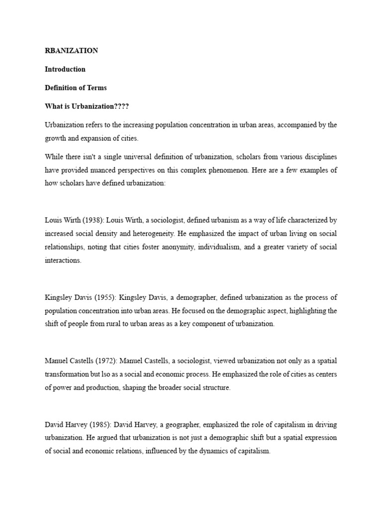 URBANIZATION NOTES - LECTURE 1 | PDF | Urbanization | Urban Planning