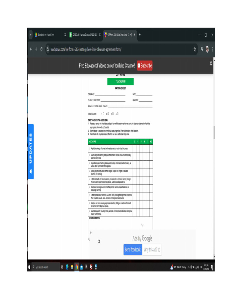 Cot Observer Form1 | PDF