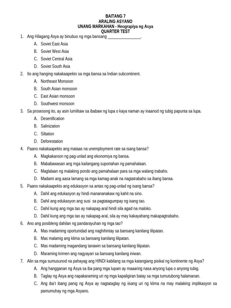 Ap 7 Quarter 1 - Exam | PDF