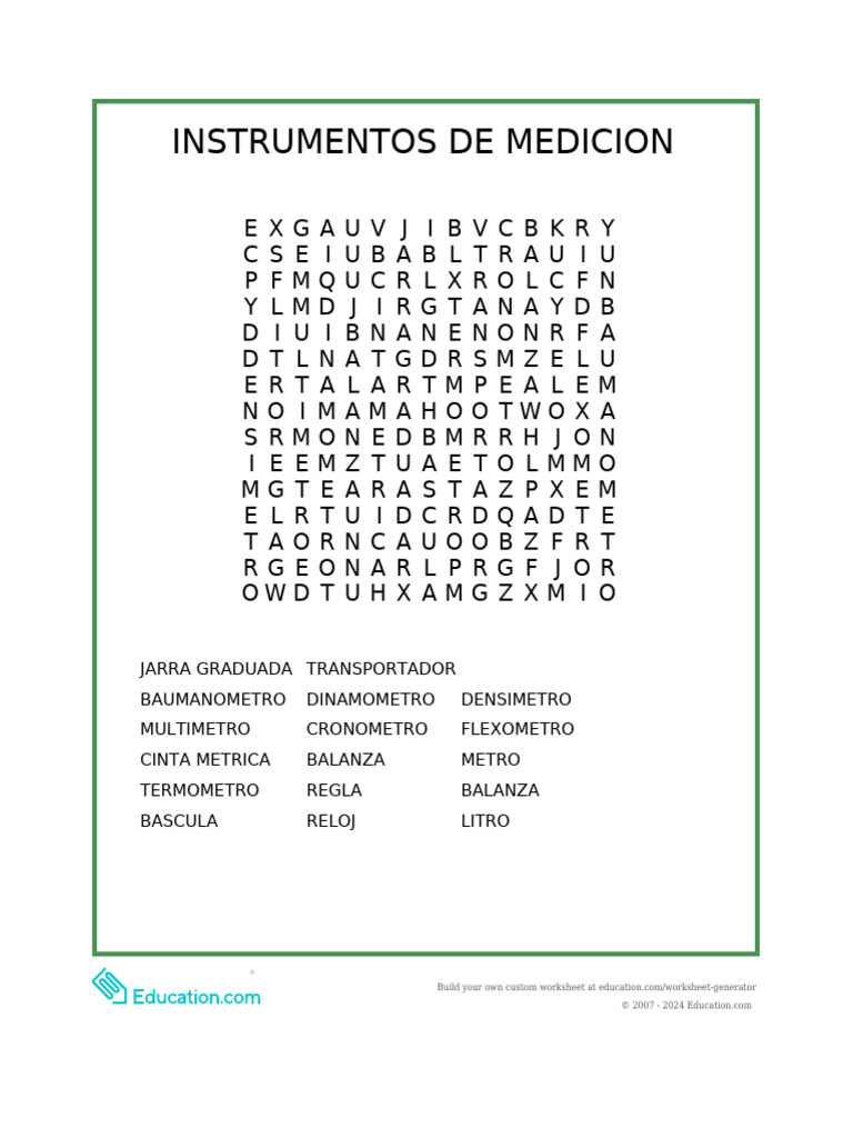 SOPA DE LETRAS MEDICION | PDF