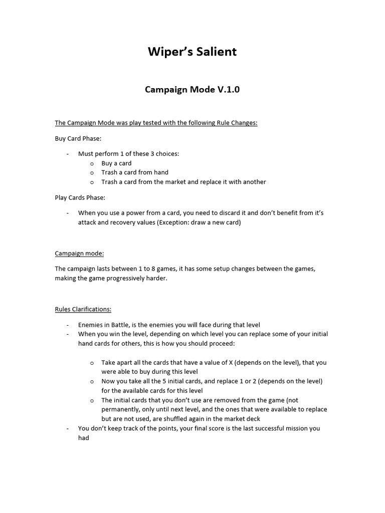 Wipers_Salient_Campaign_Mode_2 | PDF | Card Games | Gaming