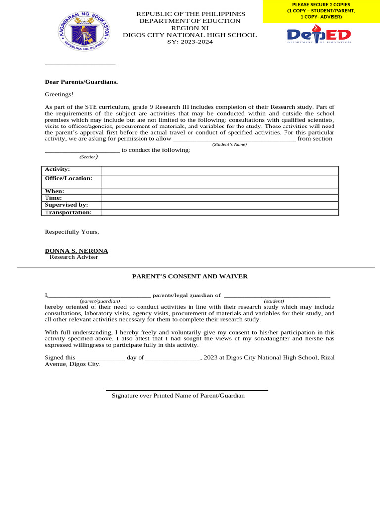 Consent Letter Waiver | PDF | Consent