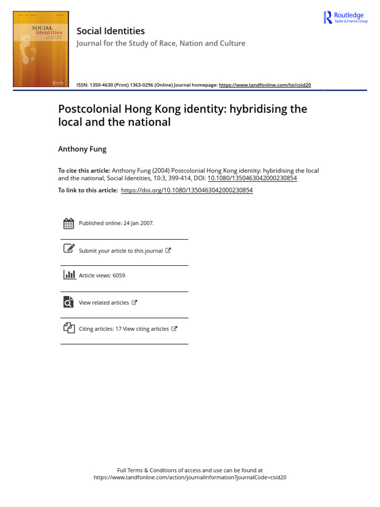 POLI2105 (3) AFung Postcolonial Hong Kong Identity Hybridising The ...