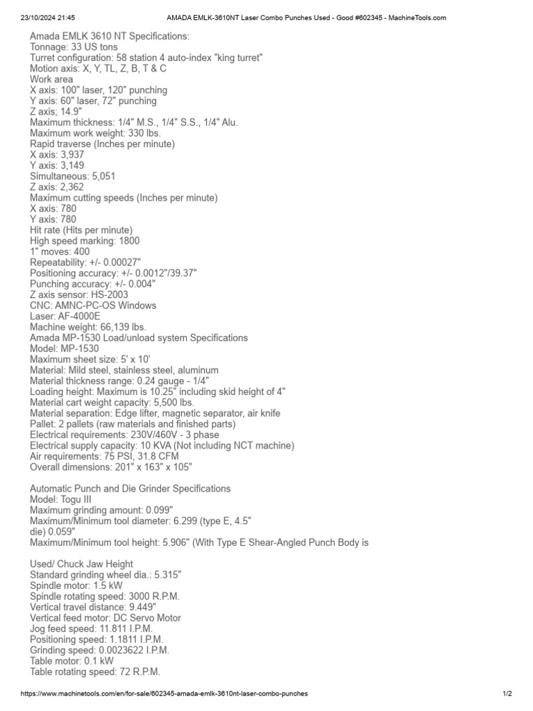Amada Emlk-3610nt | PDF | Sheet Metal | Electricity
