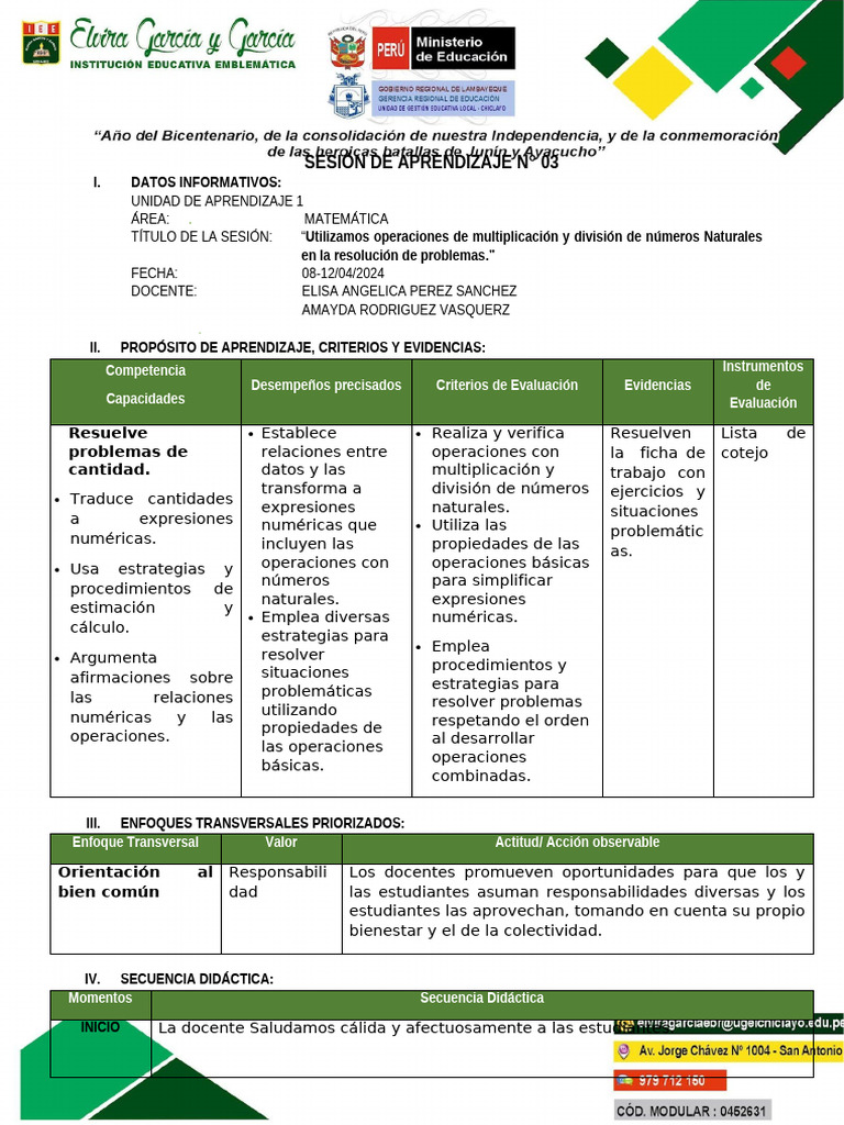 SESIÓN DE APRENDIZAJE 3- multiplicacion y division | PDF | Evaluación | Aprendizaje