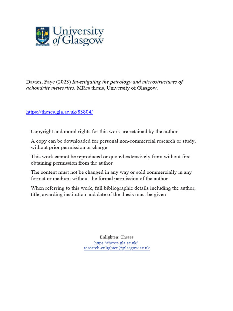 Davies2023-Achondrites Incl Ureilites MR Thesis | PDF | Meteorite ...