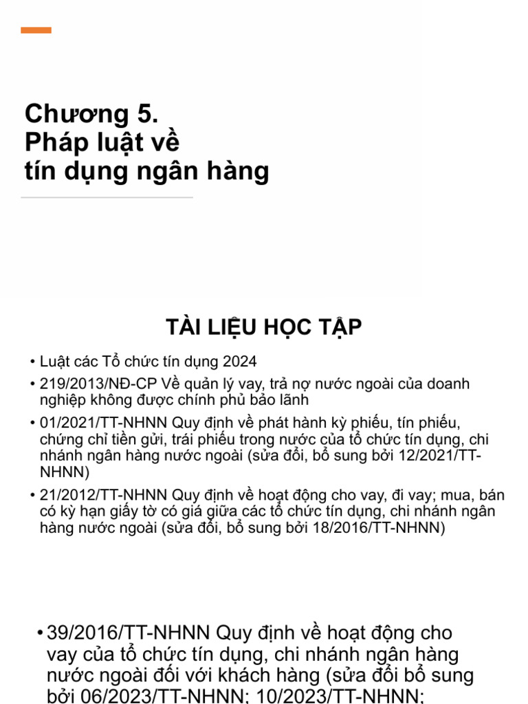 Phan1.NH - Chuong 5. Phap Luat Ve Tin Dung Ngan Hang | PDF