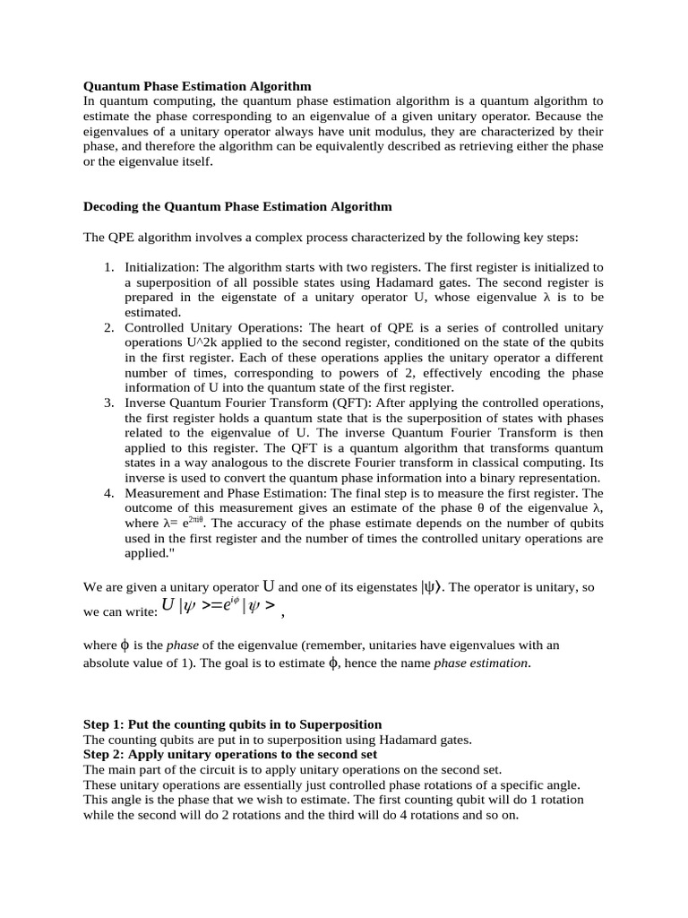 Quantum Phase Estimation Algorithm - Notes. | PDF | Physics | Quantum ...