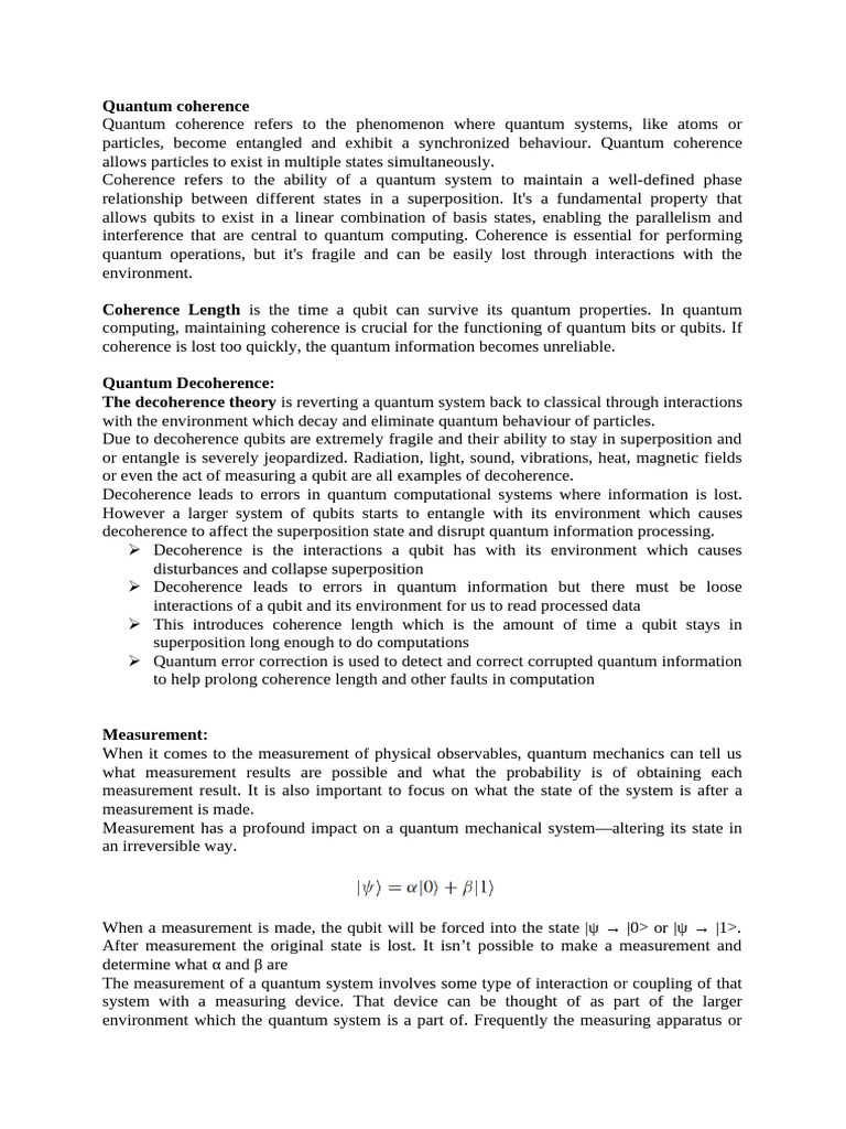 Quantum Coherence and Measurement. | PDF | Quantum Mechanics | Quantum Computing