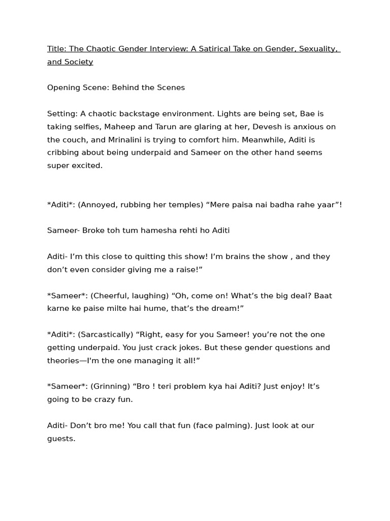 Script for Chaotic Gender Interview | PDF | Feminism | Gender Studies