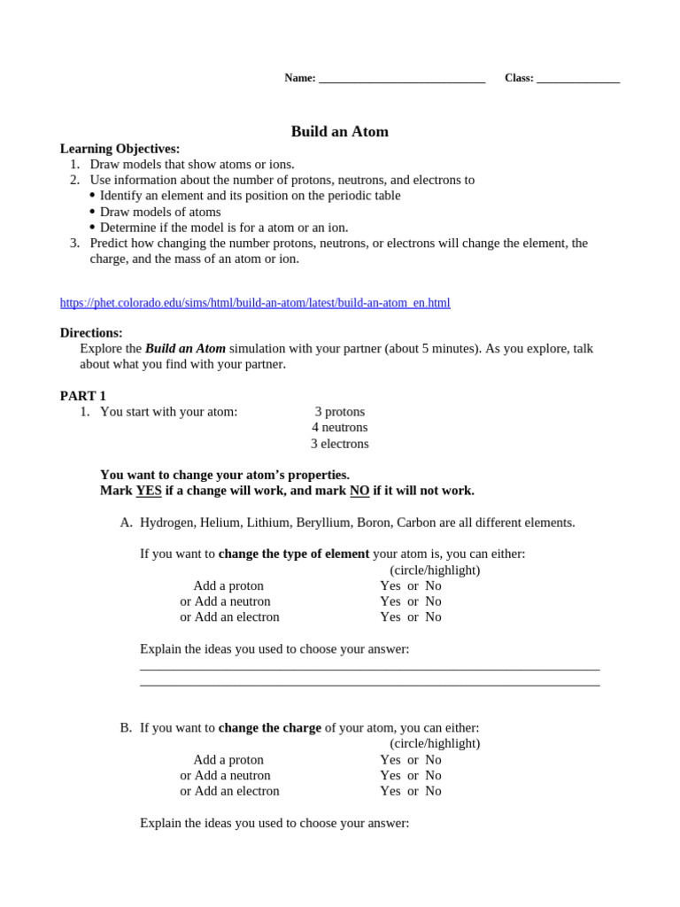 Build an Atom: Interactive Learning Guide | PDF | Atoms | Proton