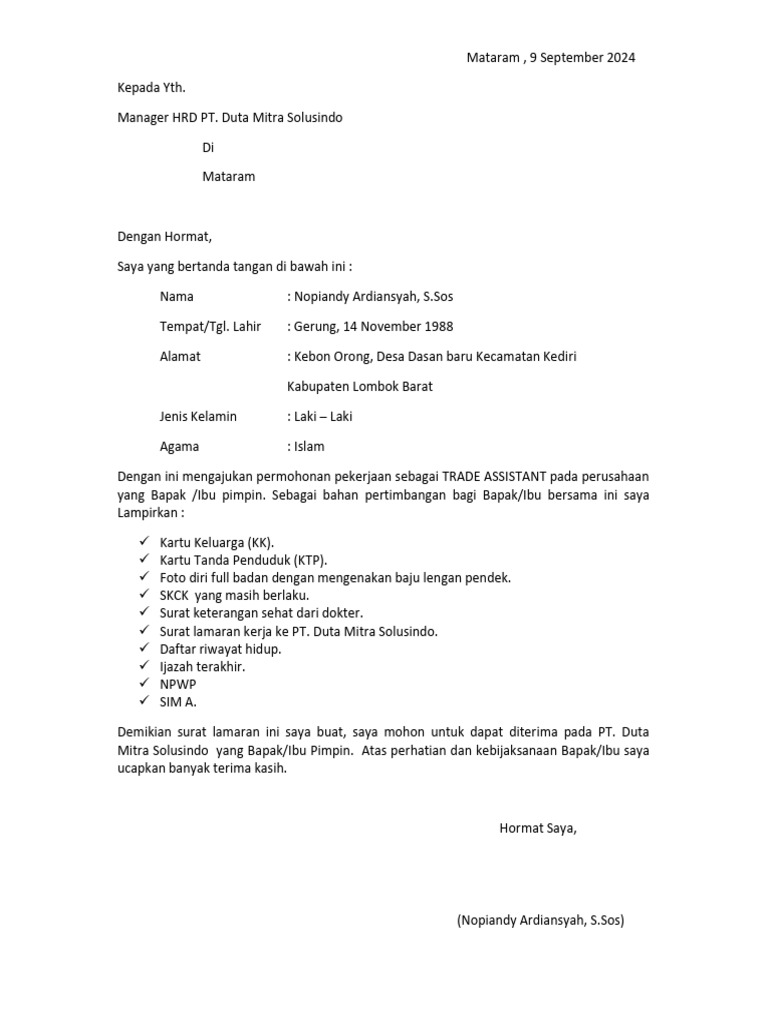 Surat Lamaran | PDF | Karier & Perkembangan | Bisnis