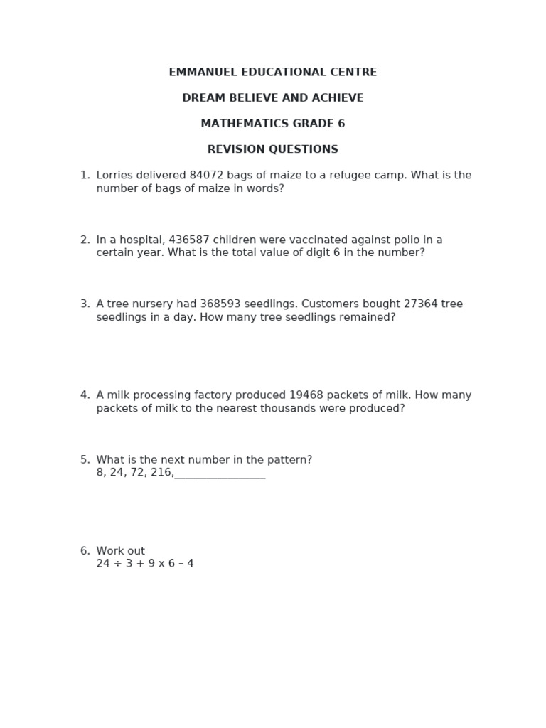 Boarders G6 Maths | PDF