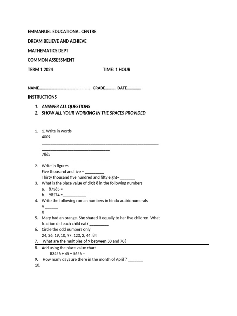 g5 & 6 Common Mathematics Assessment | PDF