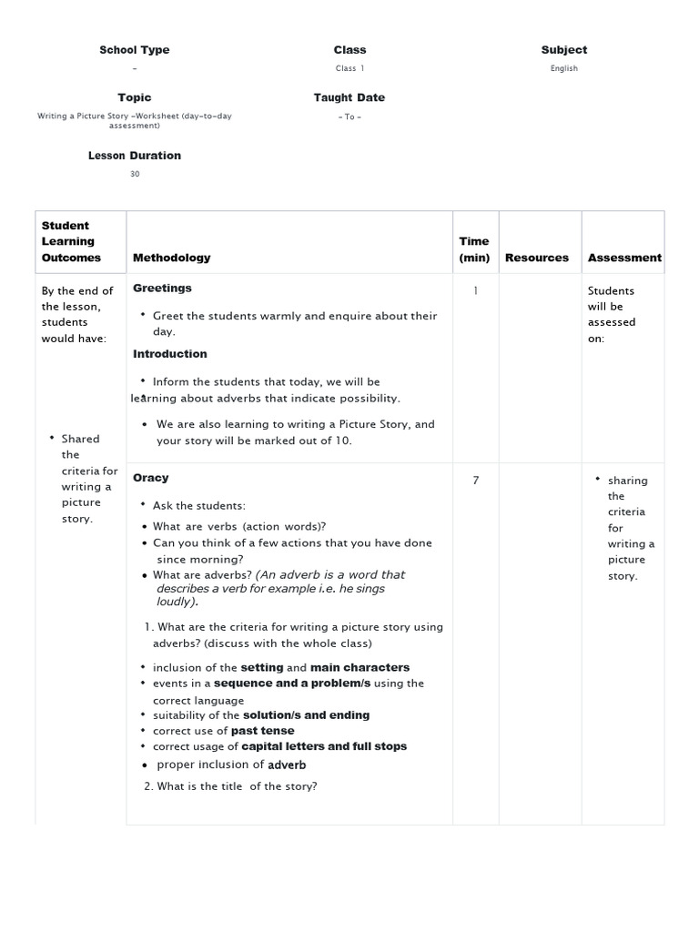 Adverbs and Picture Story LP | PDF | Verb | Adverb