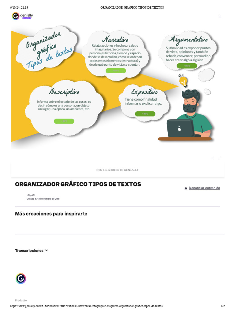 Organizador Gráfico Tipos de Textos | PDF