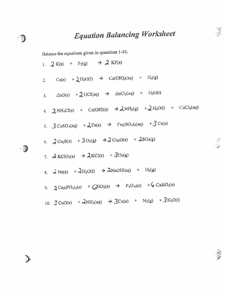 Key Balancing Equations WS | PDF