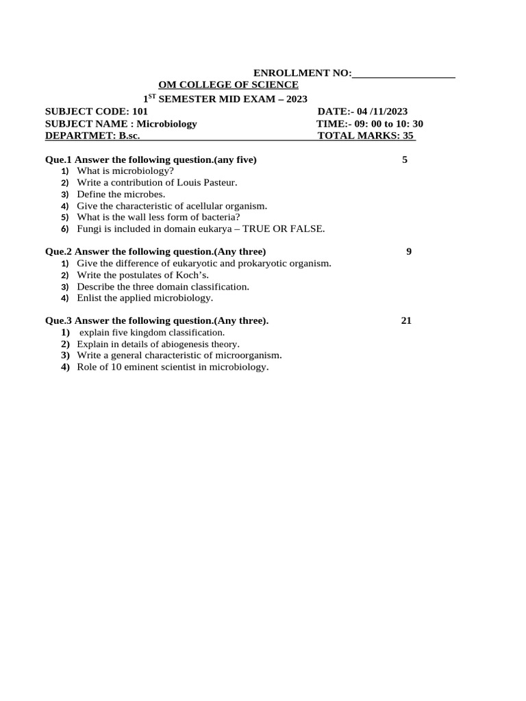 BSC Mid Sem 1 Paper | PDF | Science & Mathematics