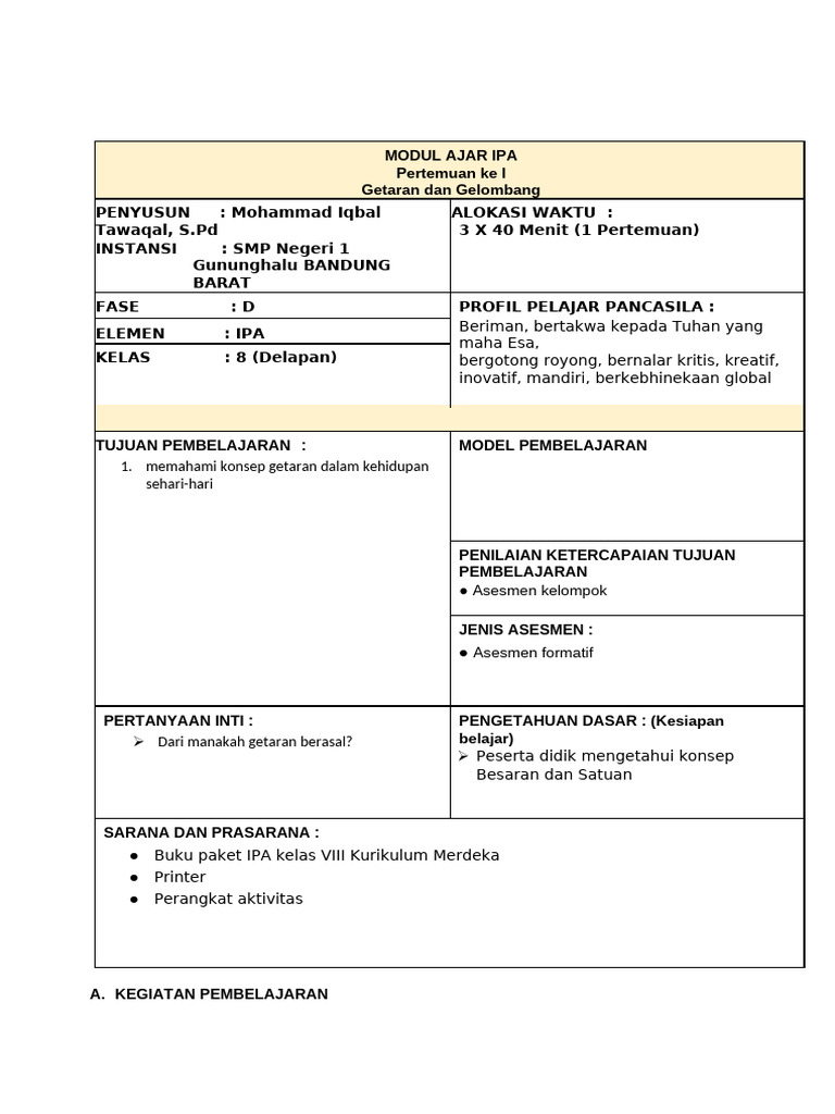 Modul Ajar Getaran Dan Gelombang | PDF